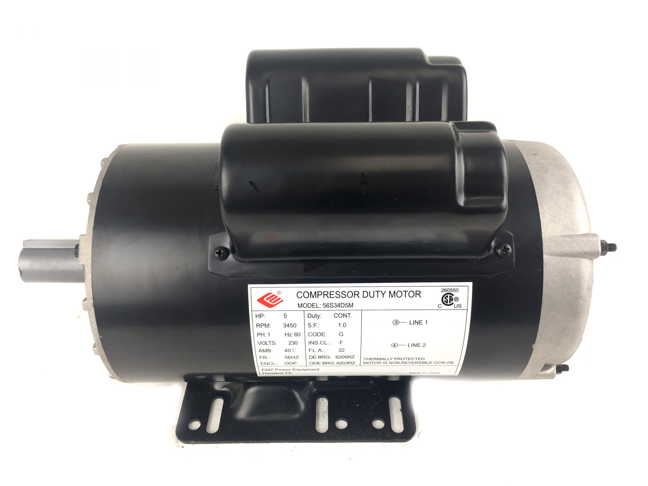 5 HP 3450 RPM, 56 Frame, 230V, 22Amp, 7/8″ Shaft, Single Phase NEMA Air ...